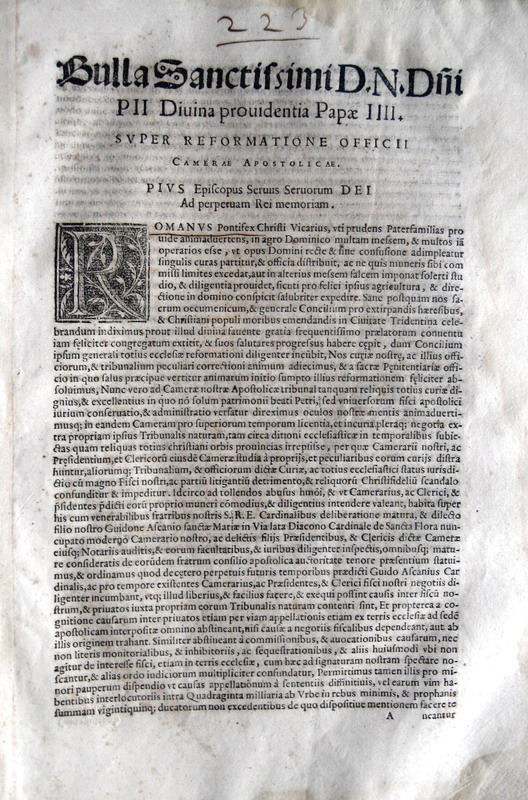 Bolla di papa Pio IV sulla Camera Apostolica - Roma, Blado 1562