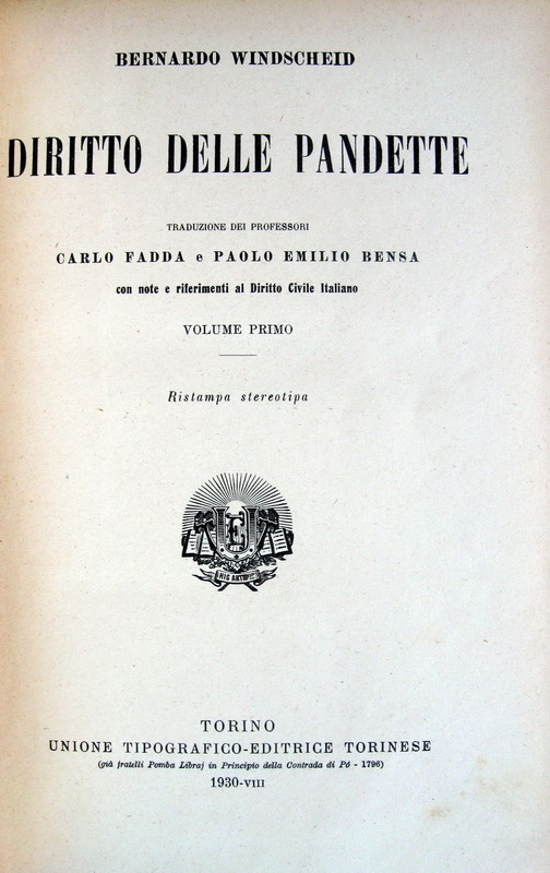 Bernhard Windscheid - Diritto delle Pandette - 1930
